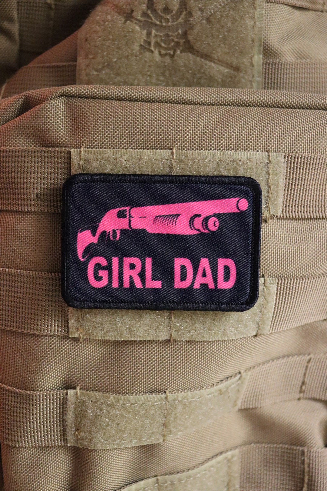 Girl Dad Shotgun Funny Parenting Joke 2"x3" White Morale Patch With ...