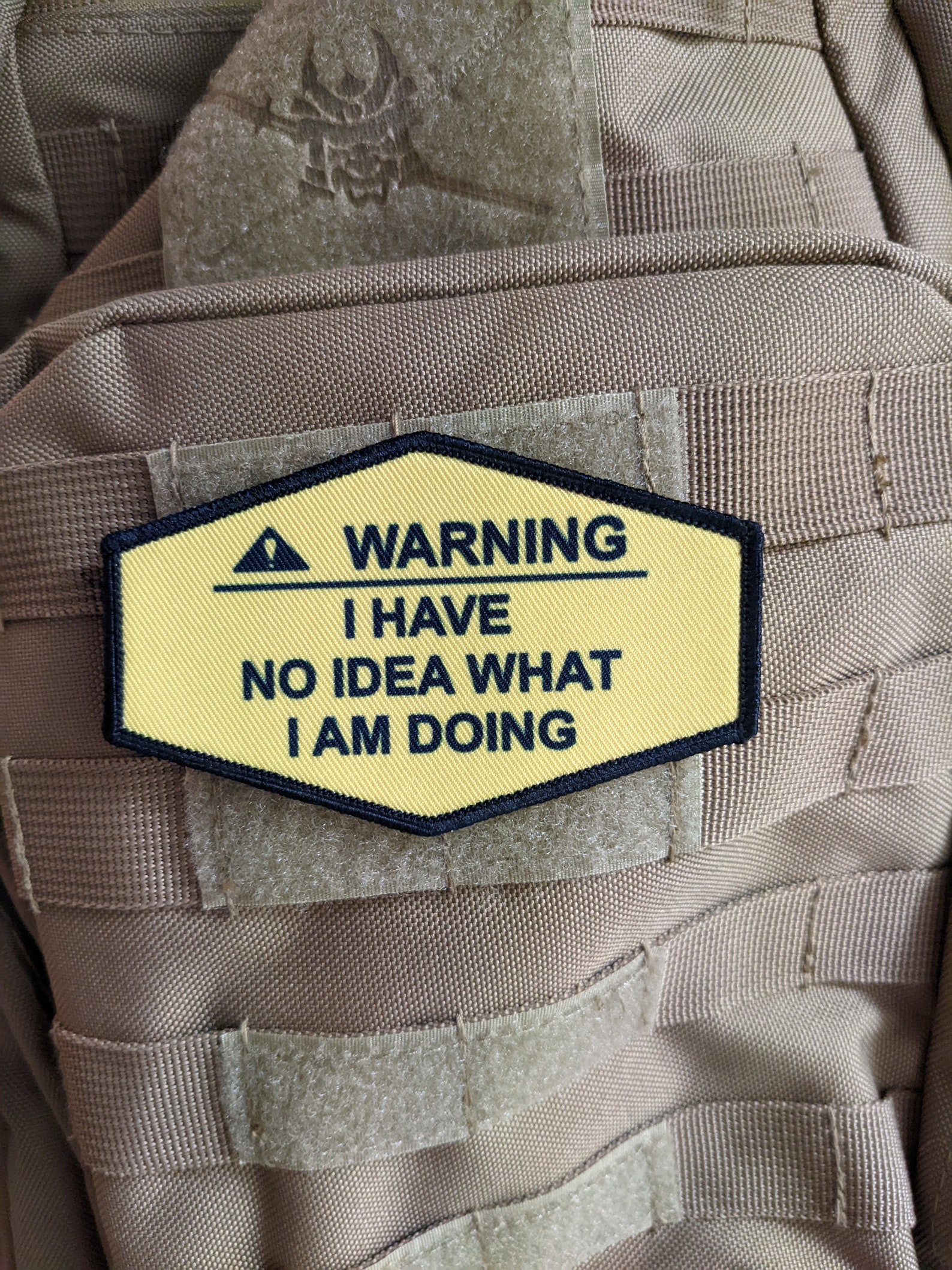 Warning I Have No Idea What I Am Doing Meme 4"x2.5" Hexagon Morale ...