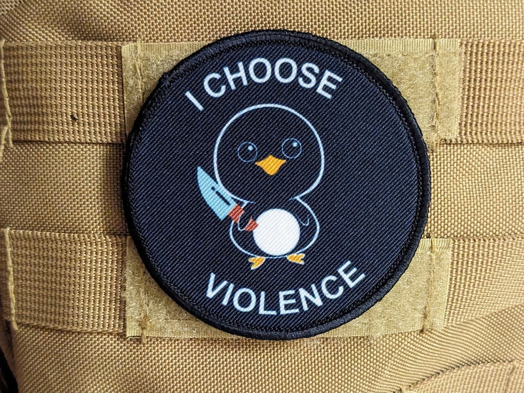 Cute Penguin I Choose Violence Meme 3" Circle Removable Morale Patch ...