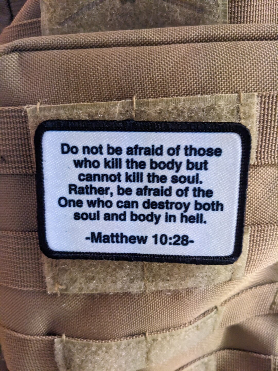 Bible Verse Matthew 10:28 2"x3" BW Removable Morale Patch With Hook and ...