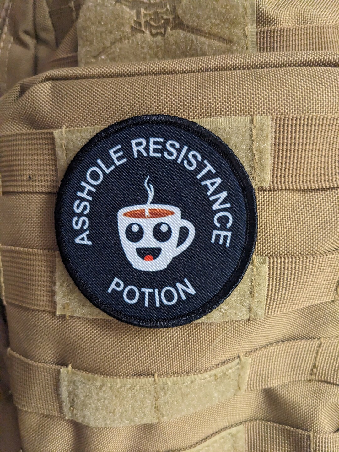 Asshole Resistance Potion Coffee Meme 3" Circle Removable Morale Patch ...