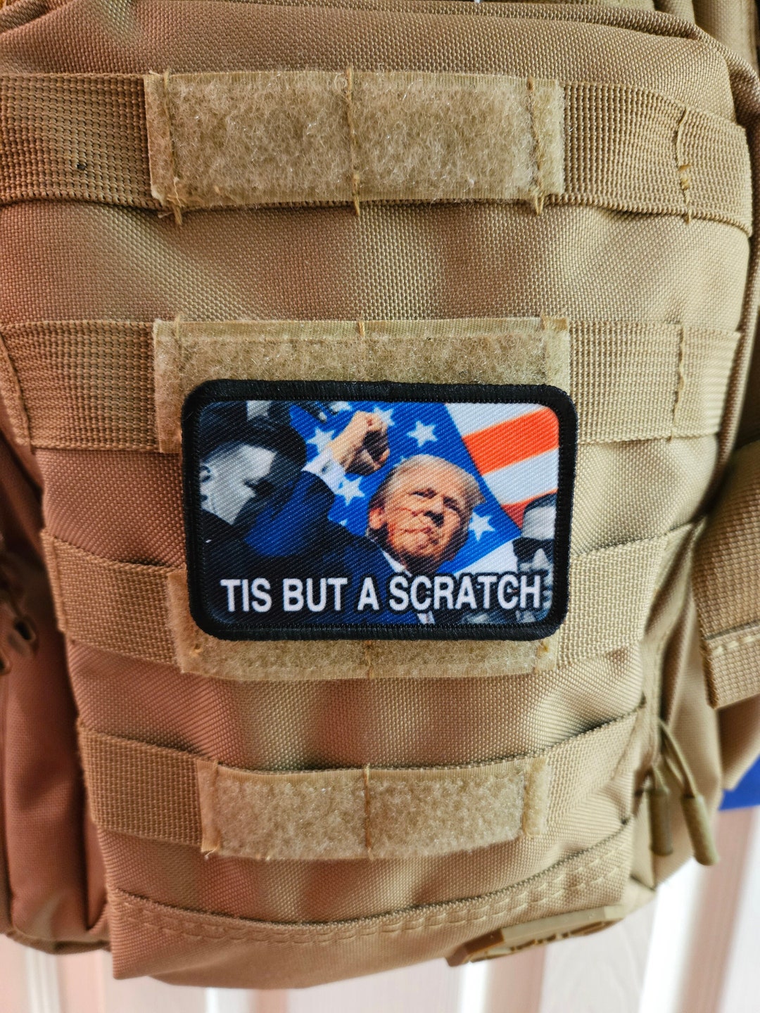 Donald Fist in the Air Tis but a Scratch 2"x3" Morale Patch With Hook ...
