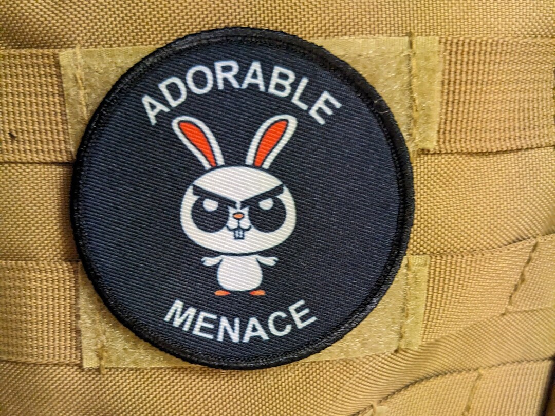 Cute Bunny Rabbit Adorable Menace Meme 3" Circle Removable Morale Patch With Hook and Loop ...