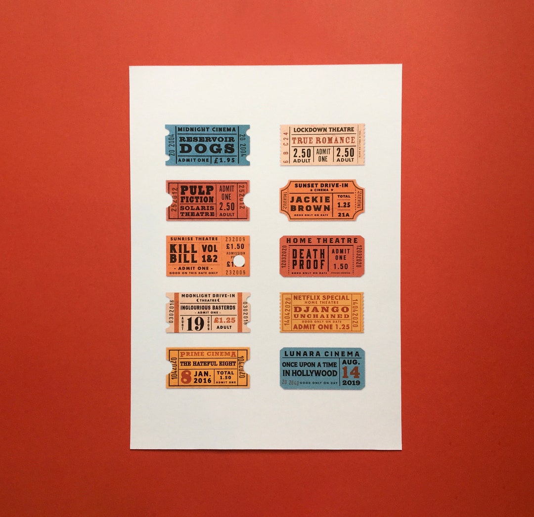 Quentin Tarantino Cinema Ticket Print Pulp Fiction Retro Decor ...