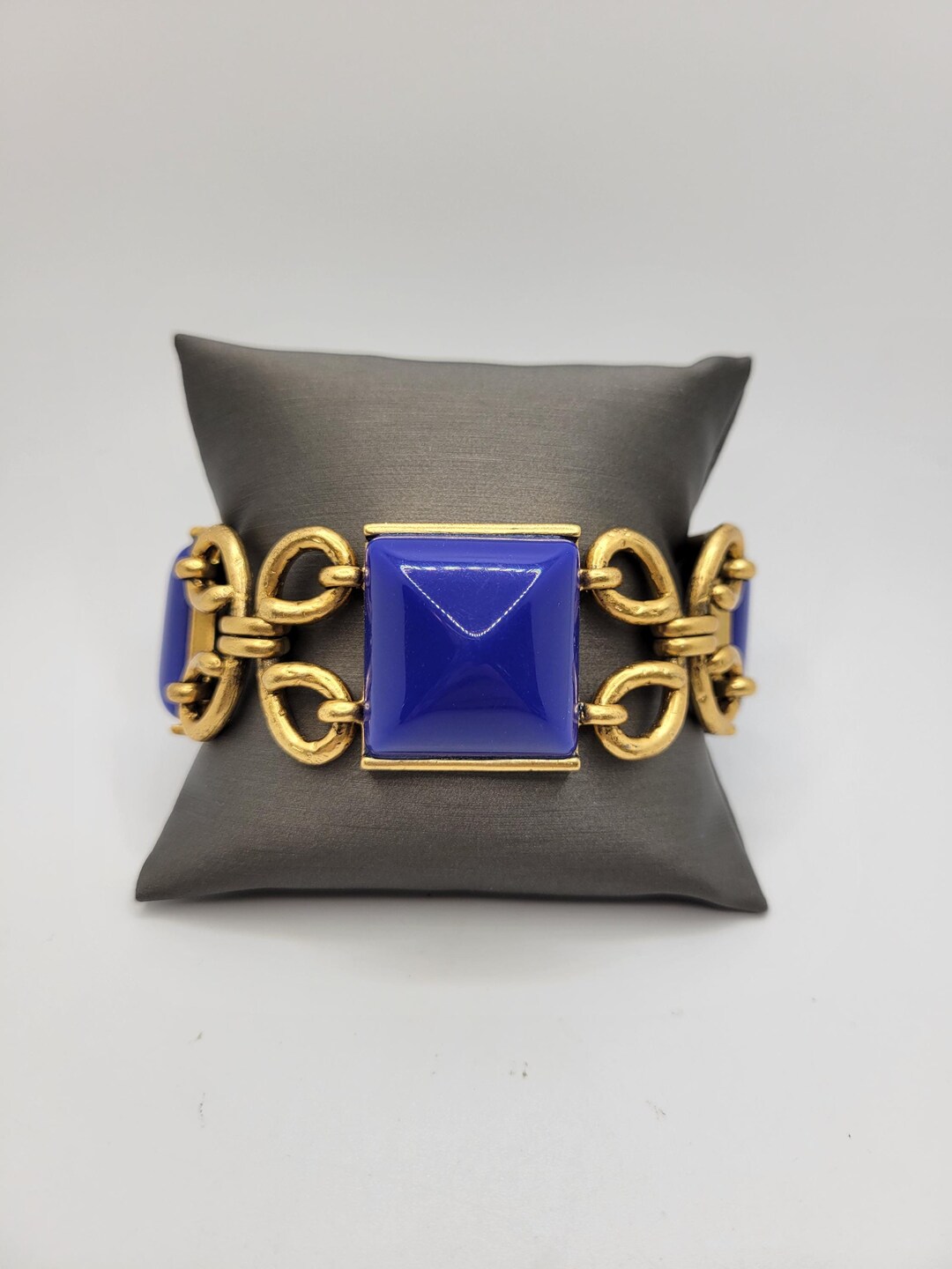 Chunky J Crew Royal Blue Bracelet - Square Cabochons - Matte Goldtone ...