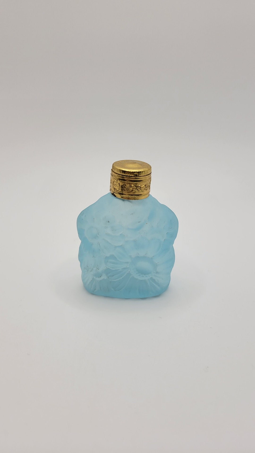 Rare Vintage Czech Blue Glass Perfume Bottle - Embossed Flowers ...