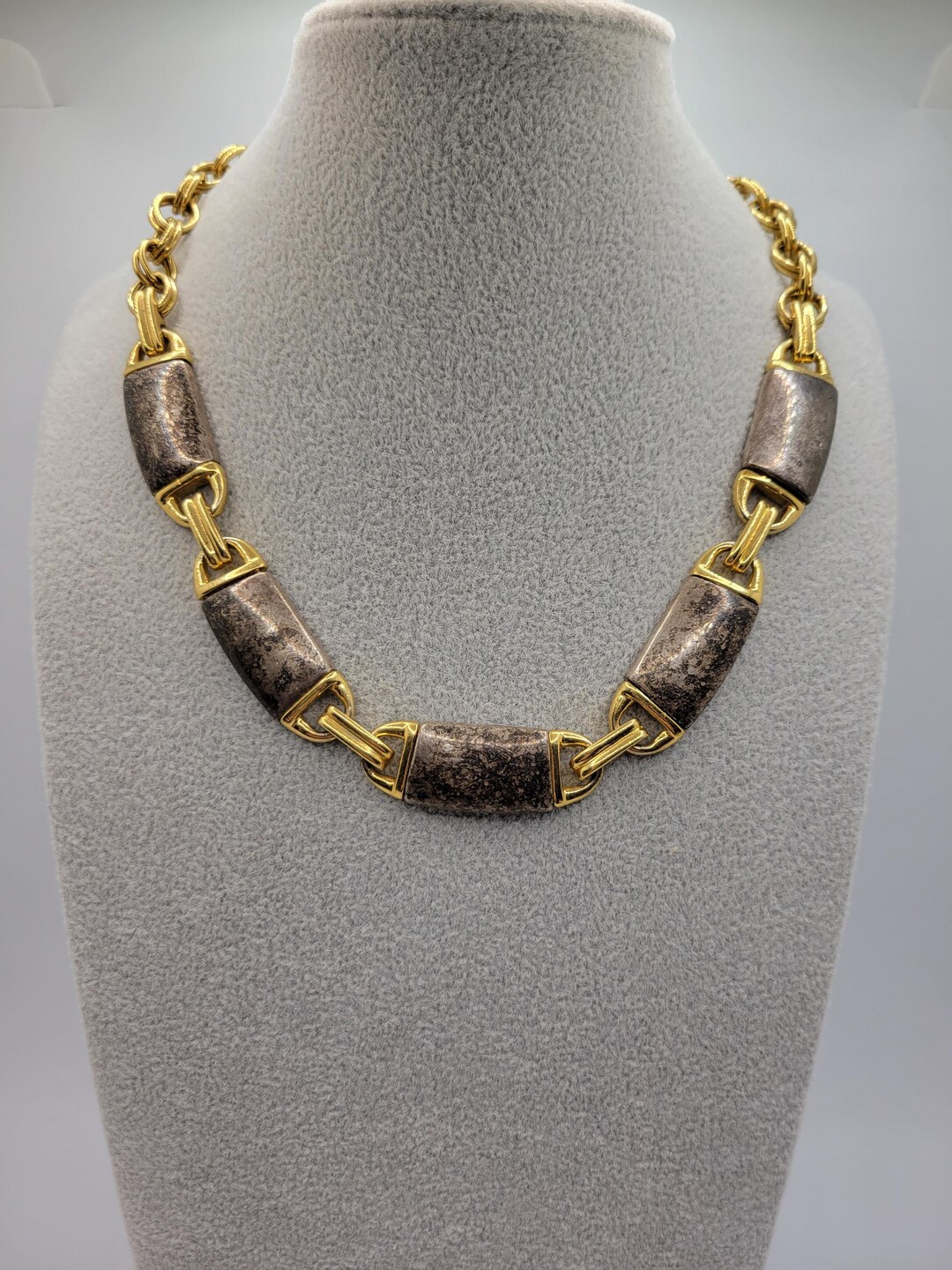 Vintage 1990s Napier Mixed Metal Choker Necklace - Goldtone Double Rolo ...