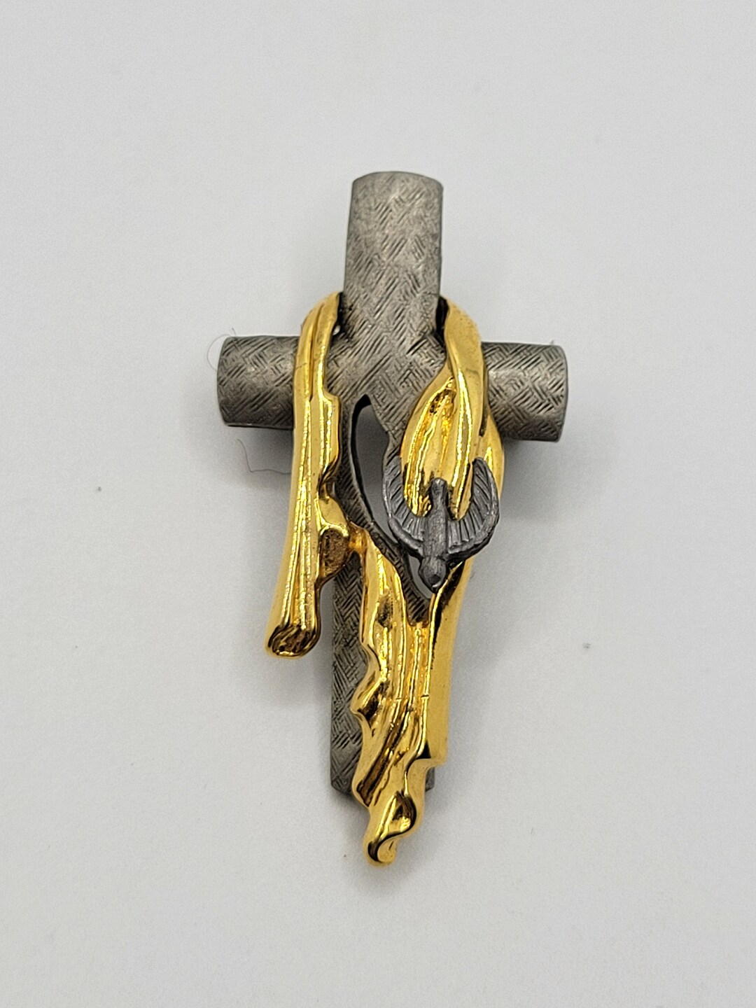 Pewter Cross Pin With Dove Artisan Made Brooch Signed Lim 10kt Gold ...