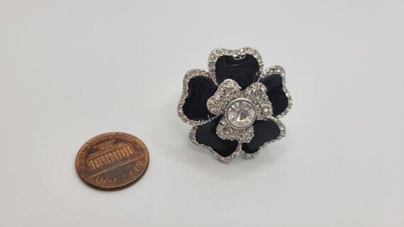 Signed Lia Sophia Black Enamel Crystal Flower Stateme… Gem