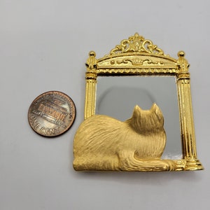 1980s JJ Cat Pin/brooch - Kitten Looking in Mirror - Goldtone - Very ...