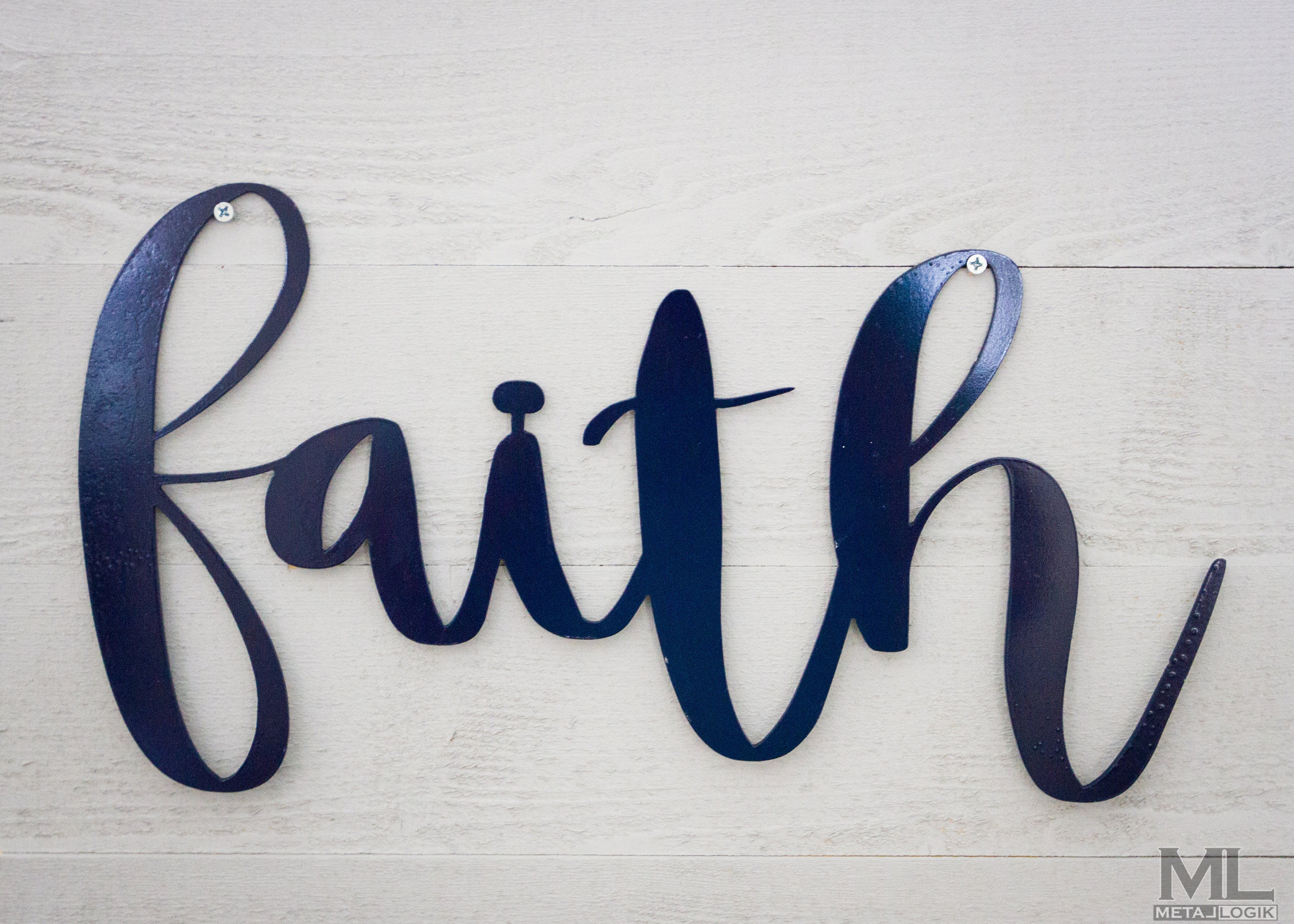 Custom Hand Lettered Farmhouse Style Faith Metal Wall Decor | Etsy