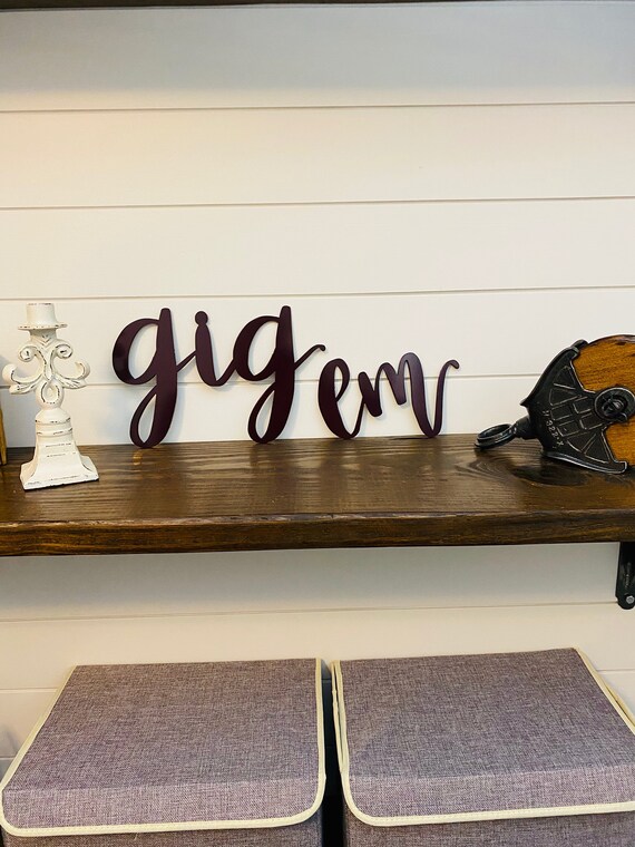 Custom Hand Lettered Gig Em Metal Sign Farmhouse Texas A and - Etsy