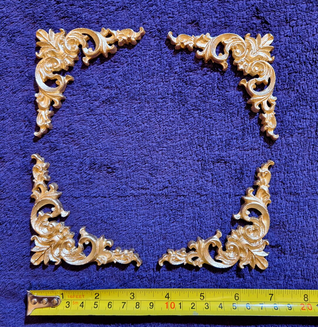 4 Ornate Corners Applique Gilt or White French Style Decorative Wall ...
