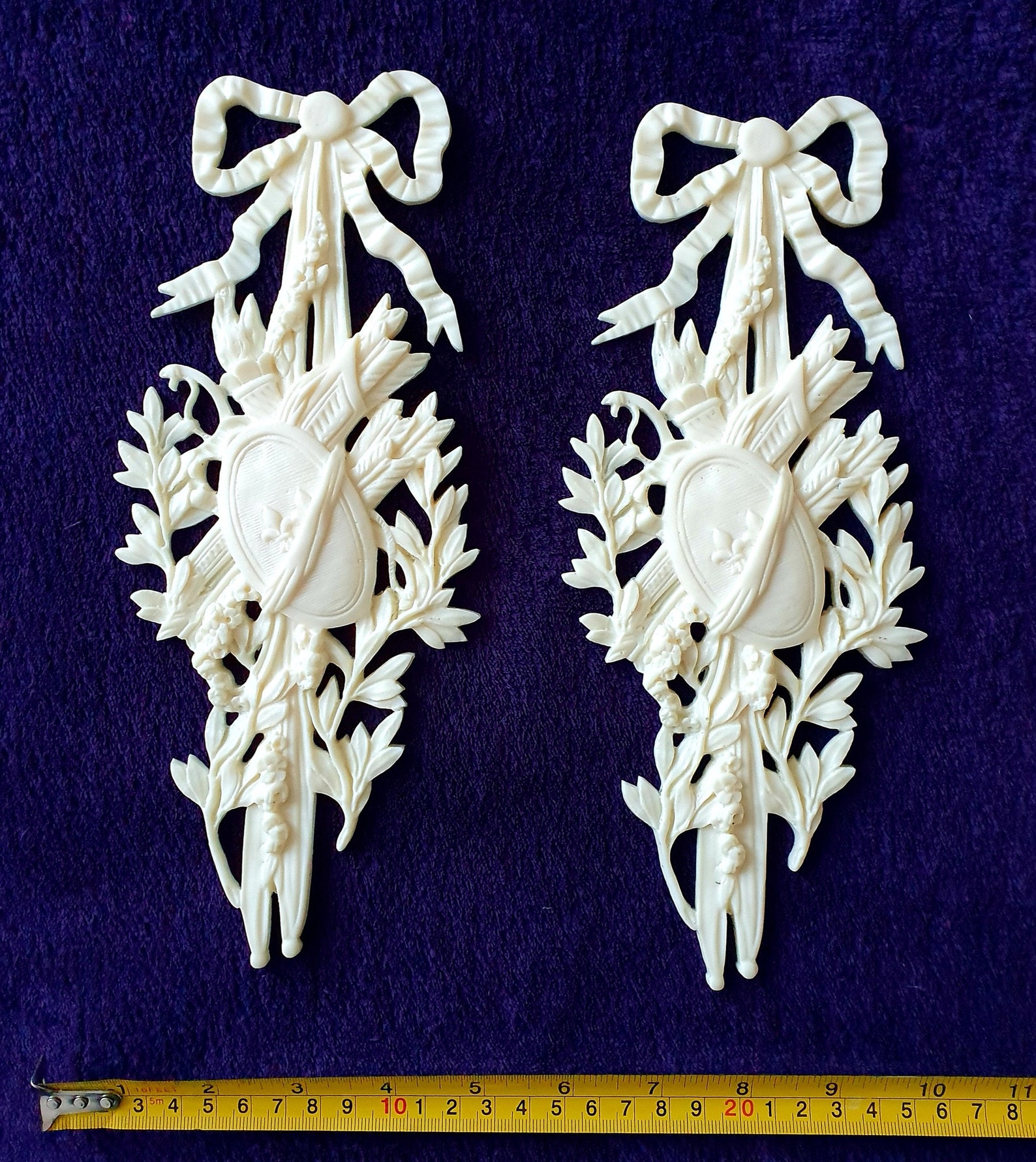 Large Pair Gilt Gold or White French Style Decorative Onlay Applique ...