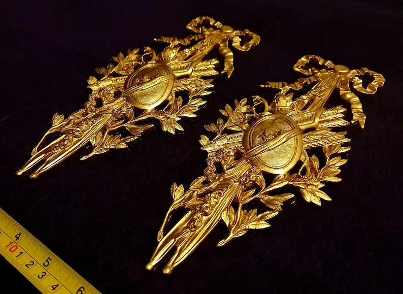 Large Pair Gilt Gold or White French Style Decorative Onlay Applique ...