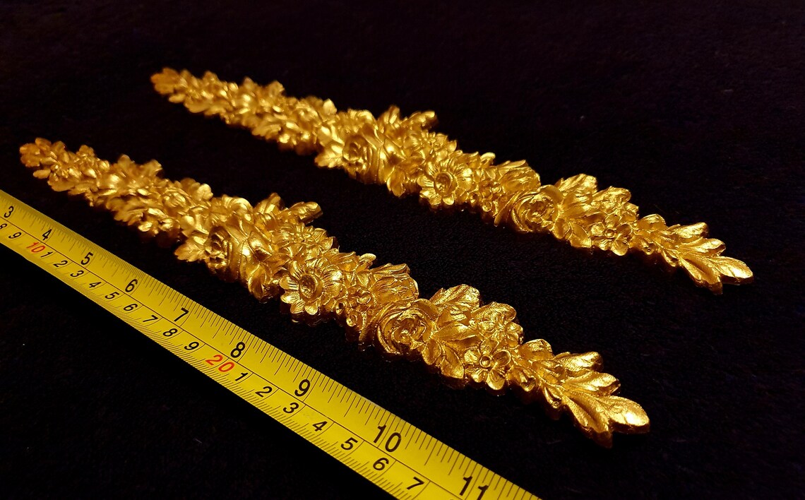 Large Pair Gilt Gold or White French Style Decorative Floral Onlay ...