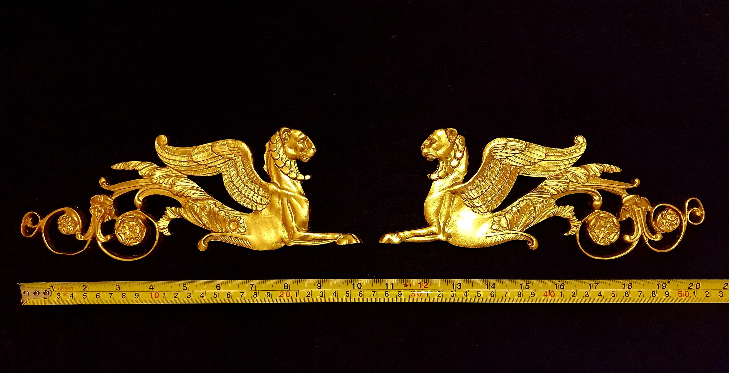 Pair Griffin Gilt Gold or White French Style Decorative Onlay Applique ...