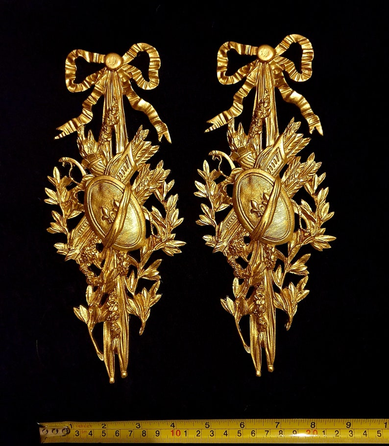 Large Pair Gilt Gold or White French Style Decorative Onlay Applique ...