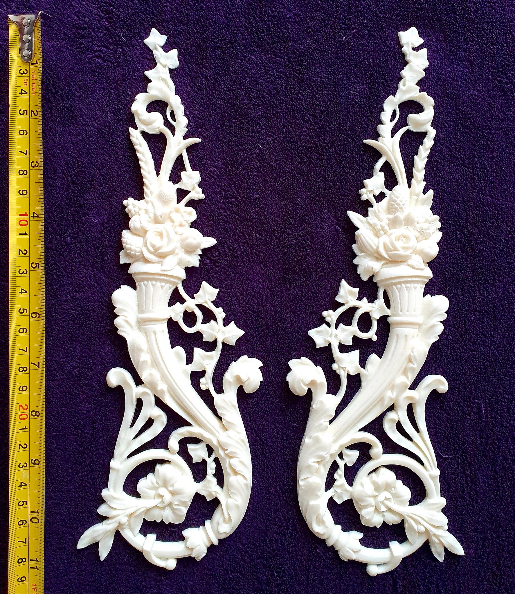 Large Pair Gilt Gold or White French Style Decorative Onlay Applique ...