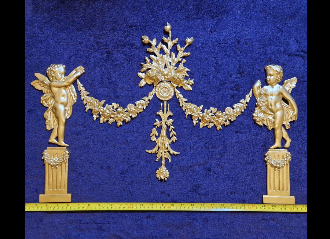 Large Ornate Applique Panel Louis XVI Floral Gilt White French Style ...