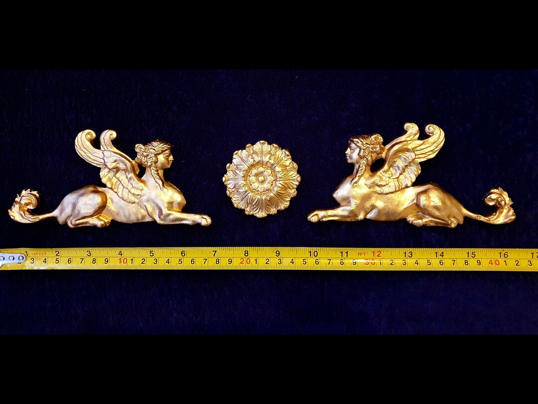 Small Gilt Gold or White French Empire Style Onlay Applique Sphinx ...