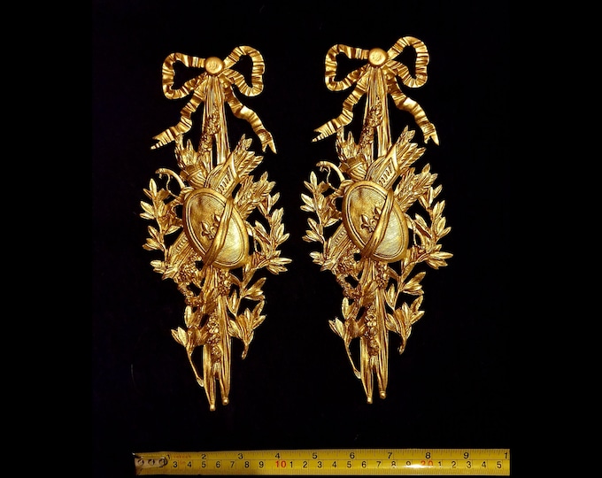 Large Pair Gilt Gold or White French Style Decorative Onlay Applique ...