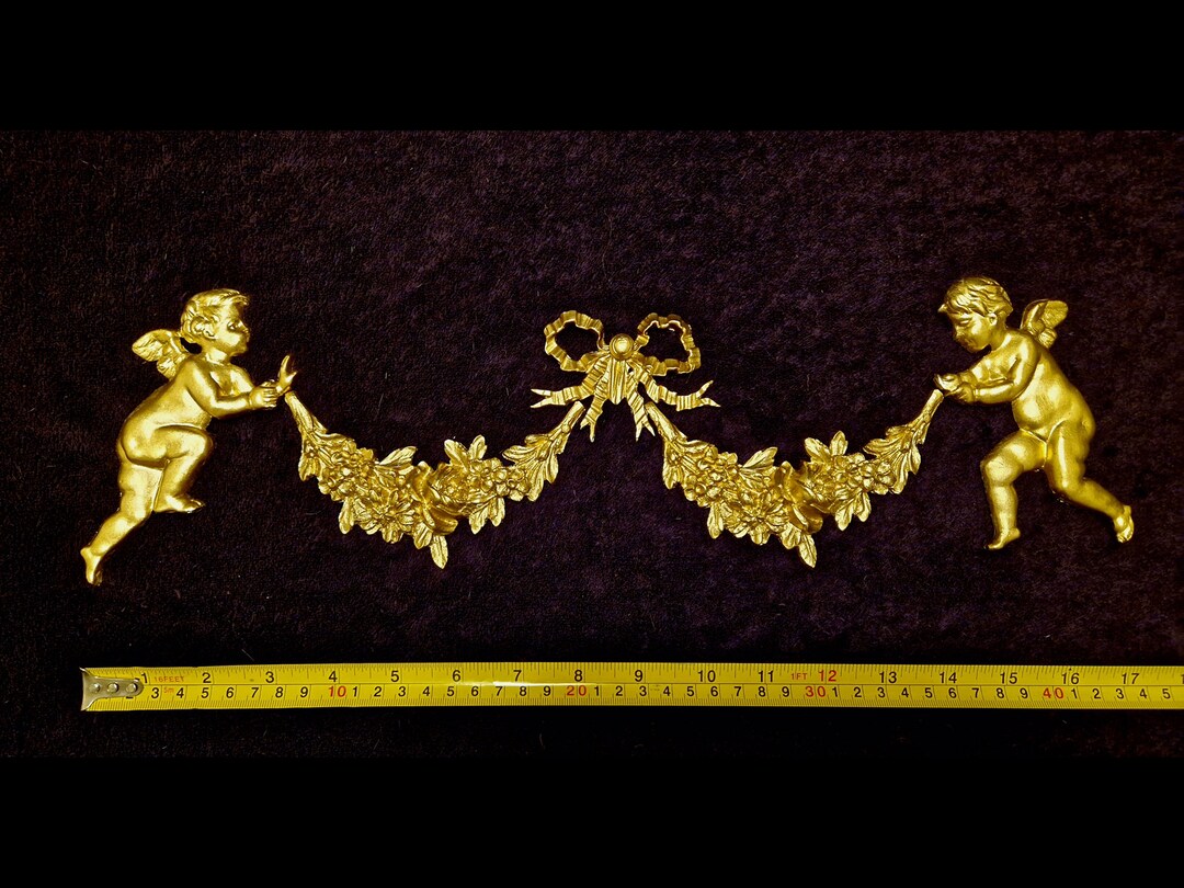 Large Ornate Applique Cherubs Floral Gilt White French Style Decorative ...