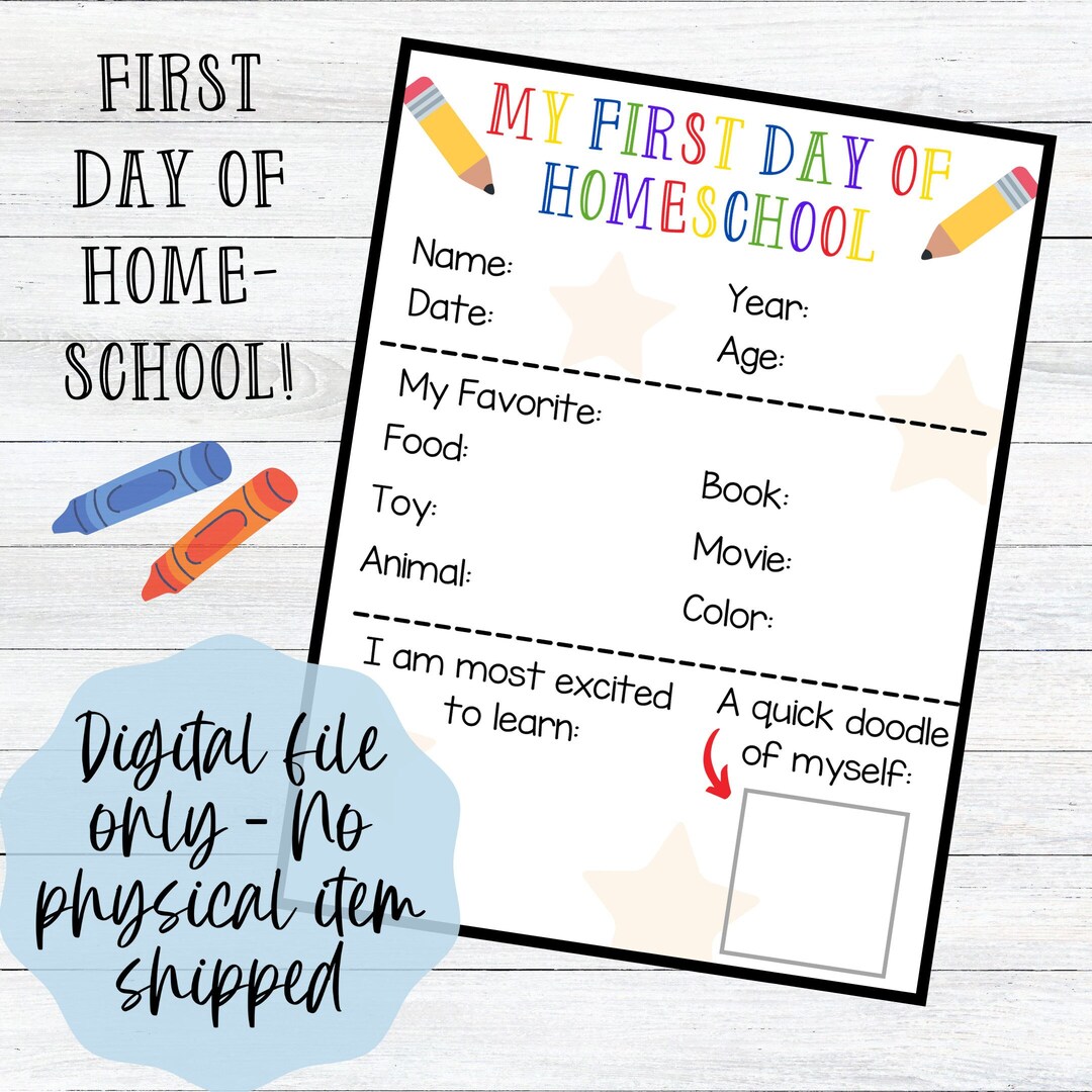 First Day of Homeschool Worksheet, Digital Download, Homeschool PDF ...