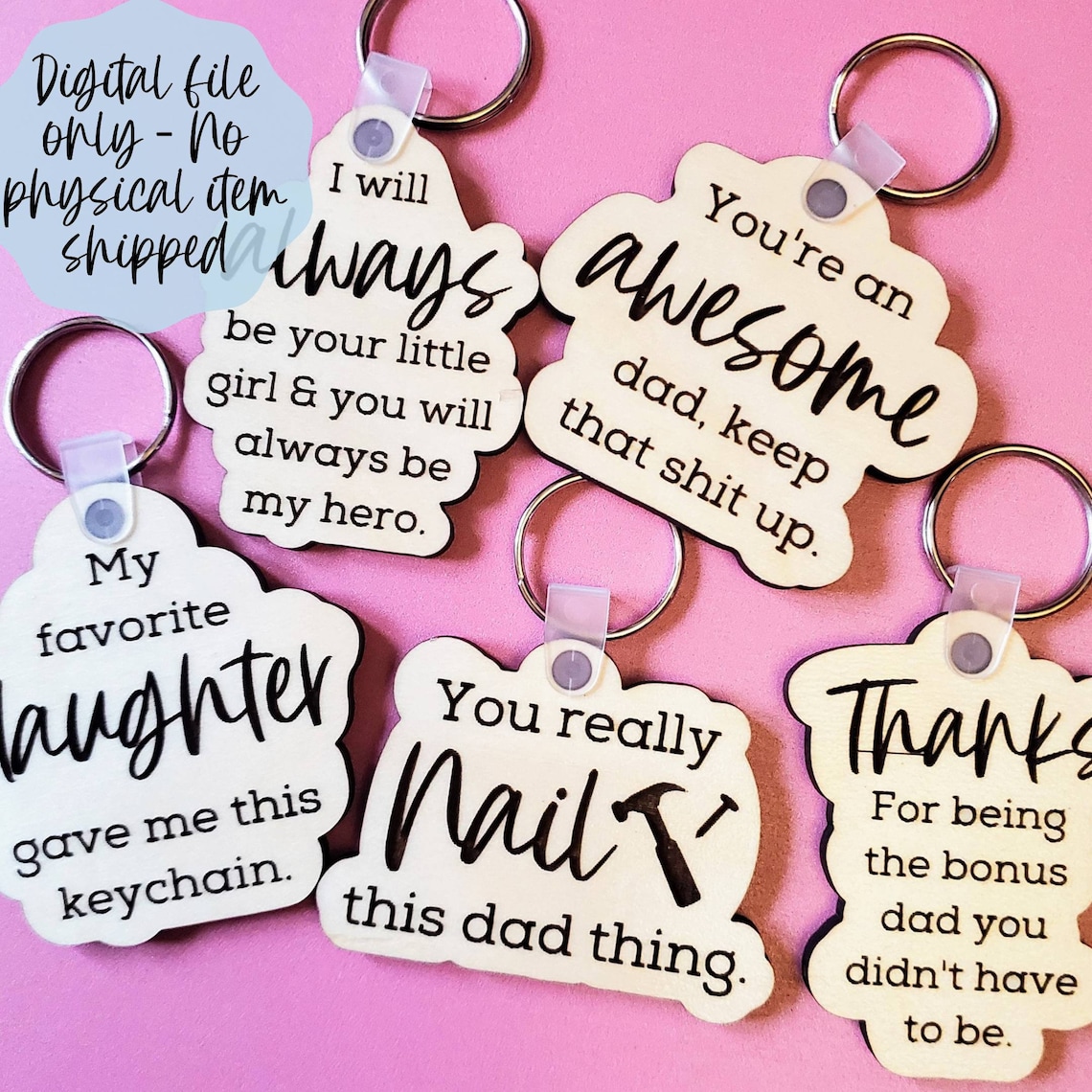 Father's Day Keychain Bundle SVG - Dad Digital File Download - Glowforge File , Laser SVG File ...