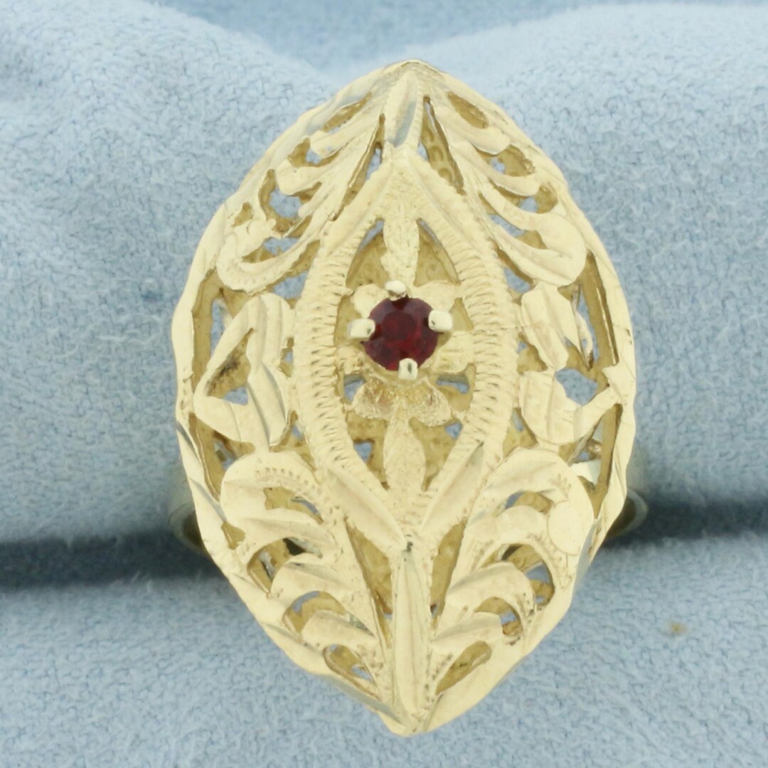 Vintage Ruby Filigree Ring in 10k Yellow Gold - Etsy