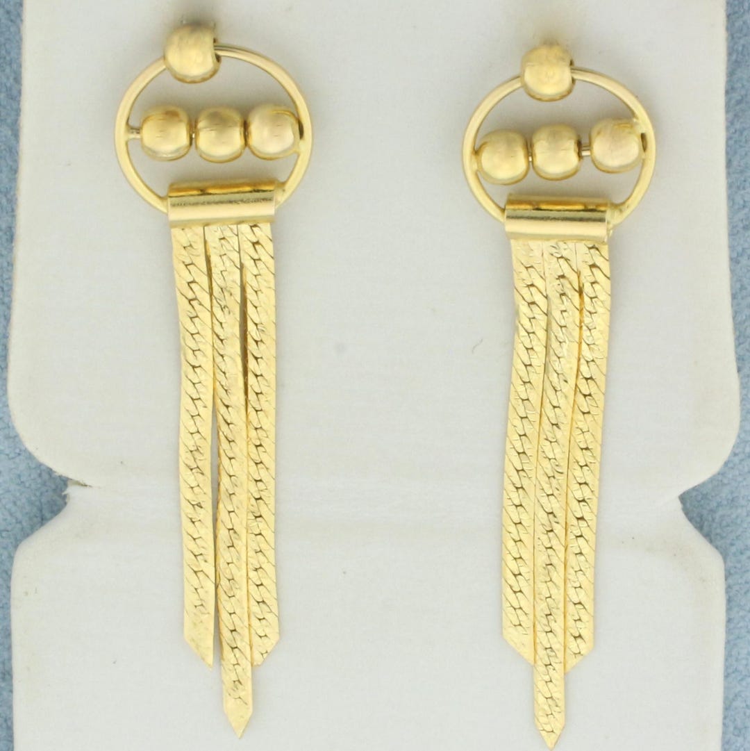 Reversable Herringbone Ball Bead Dangle Earrings in 14k Yellow Gold - Etsy