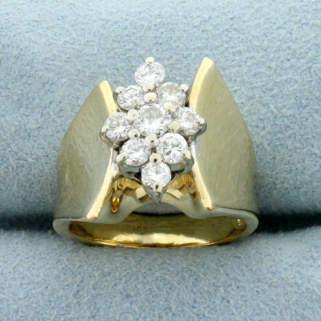 Modern Design Diamond Cluster Ring in 14K Yellow Gold - Etsy