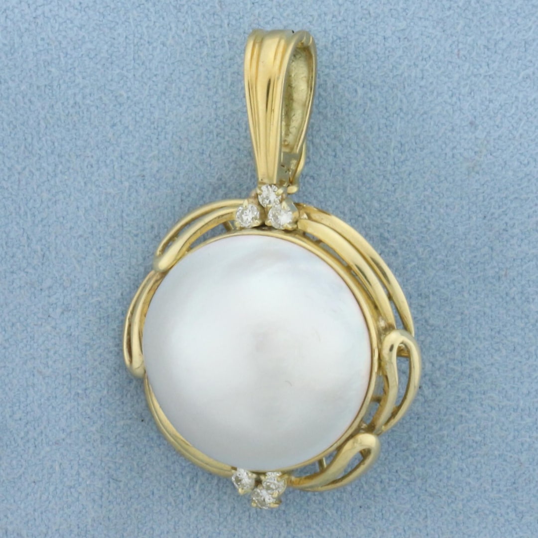 Large Mabe Pearl and Diamond Statement Pendant in 18K Yellow Gold - Etsy