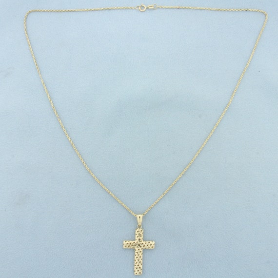Diamond Cut Cross Necklace in 14k Yellow Gold - Gem