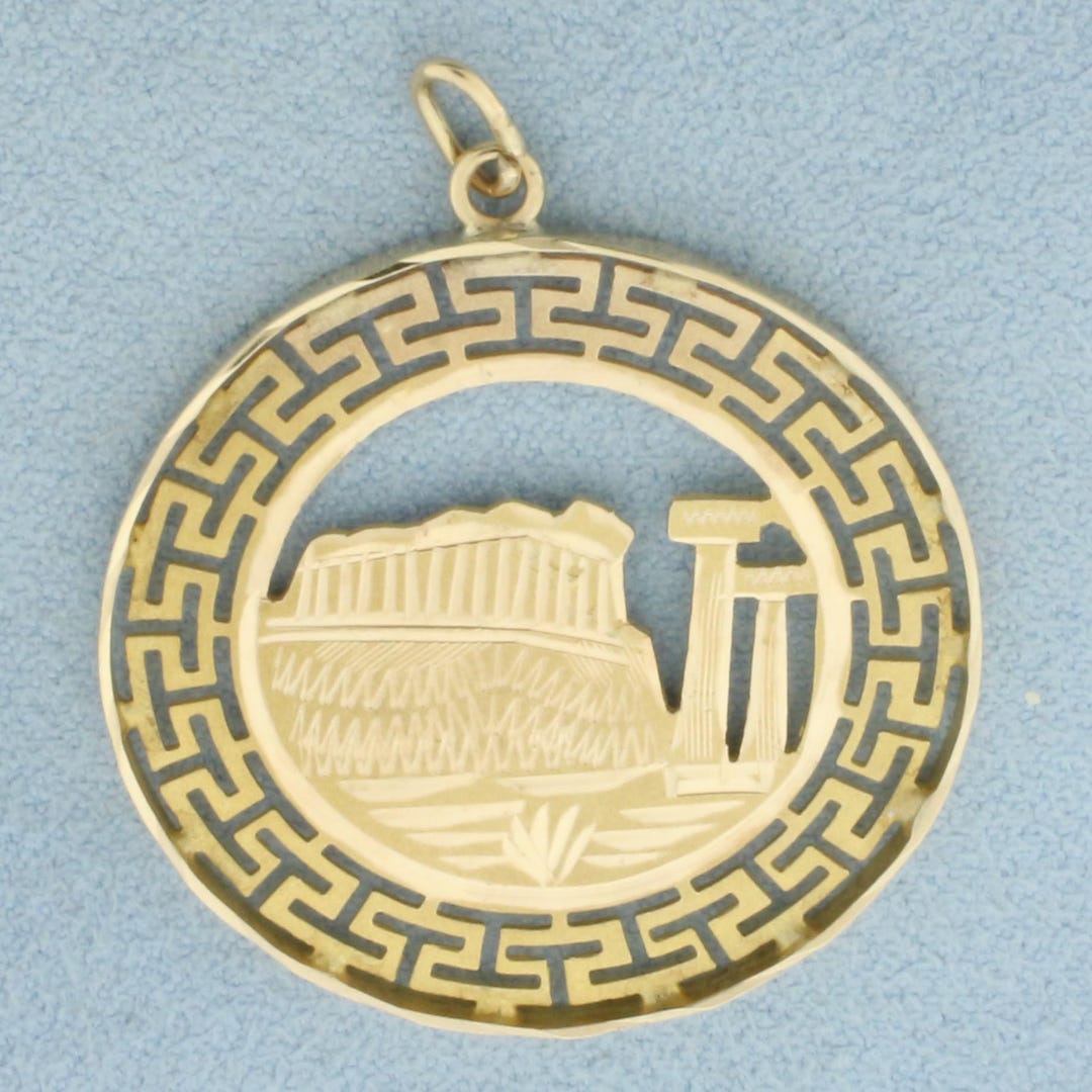 Greek Parthenon Medallion Pendant in 14k Yellow Gold - Etsy