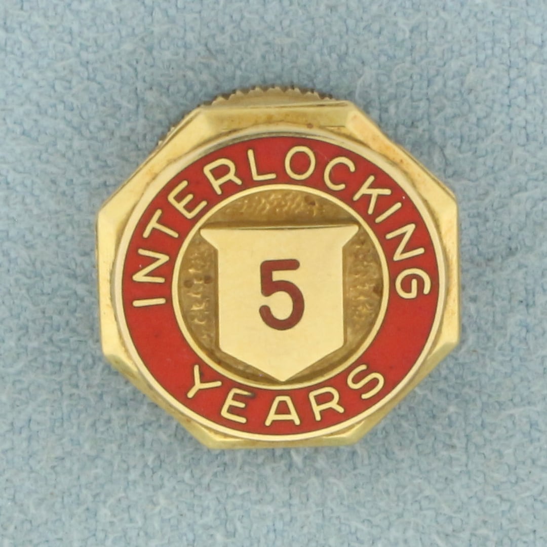 Antique Interlocking 5 Years Enamel Pin in 10k Yellow Gold - Etsy