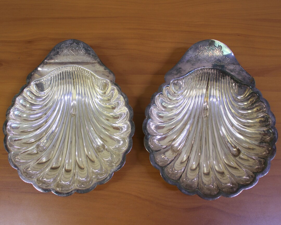 Antique Barker Brothers Fine English Silver Plated Heraldic Shell Bowls ...