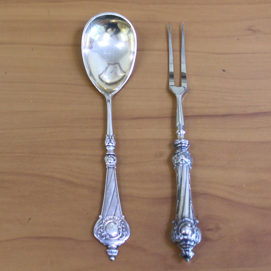 Antique Silver Meat Fork and Serving Spoon - Etsy