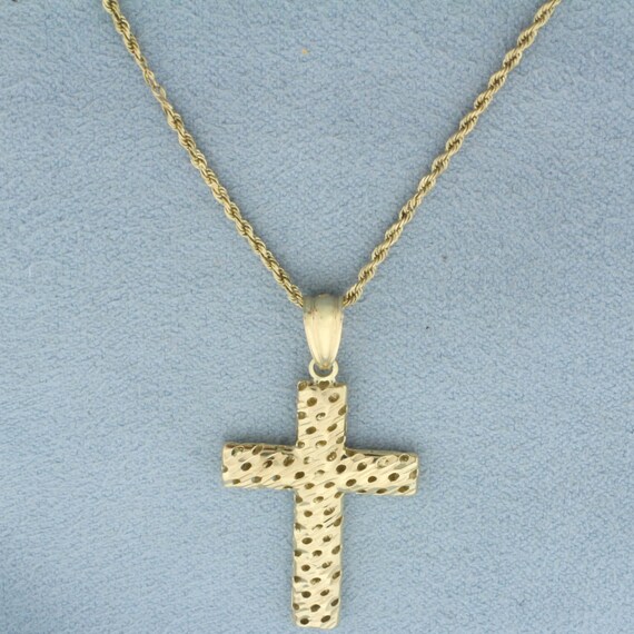 Diamond Cut Cross Necklace in 14k Yellow Gold - Gem