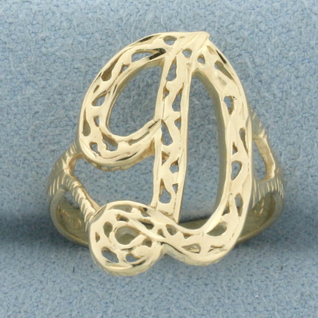 D Initial Ring in 14k Yellow Gold - Etsy