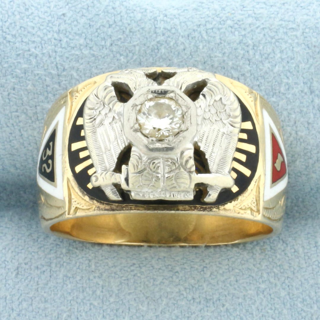 32 Degree Diamond Masonic Ring in 14k Yellow Gold - Etsy