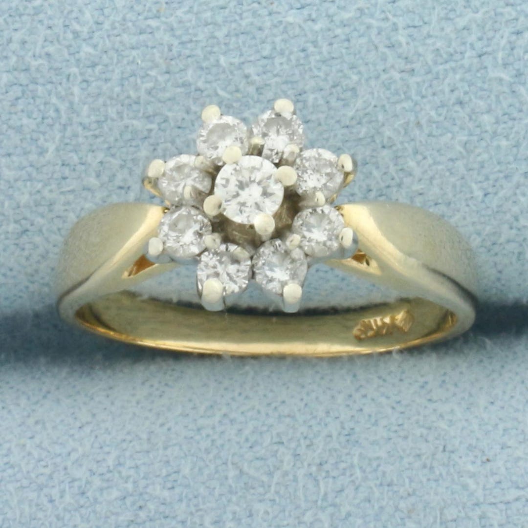 Flower Design Diamond Ring in 14k Yellow Gold - Etsy