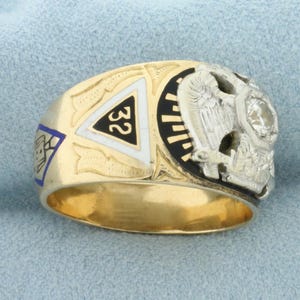 32 Degree Diamond Masonic Ring in 14k Yellow Gold - Etsy