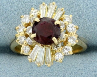 Vintage 1ct TW Natural Ruby and Diamond Ring in 14K Yellow | Etsy