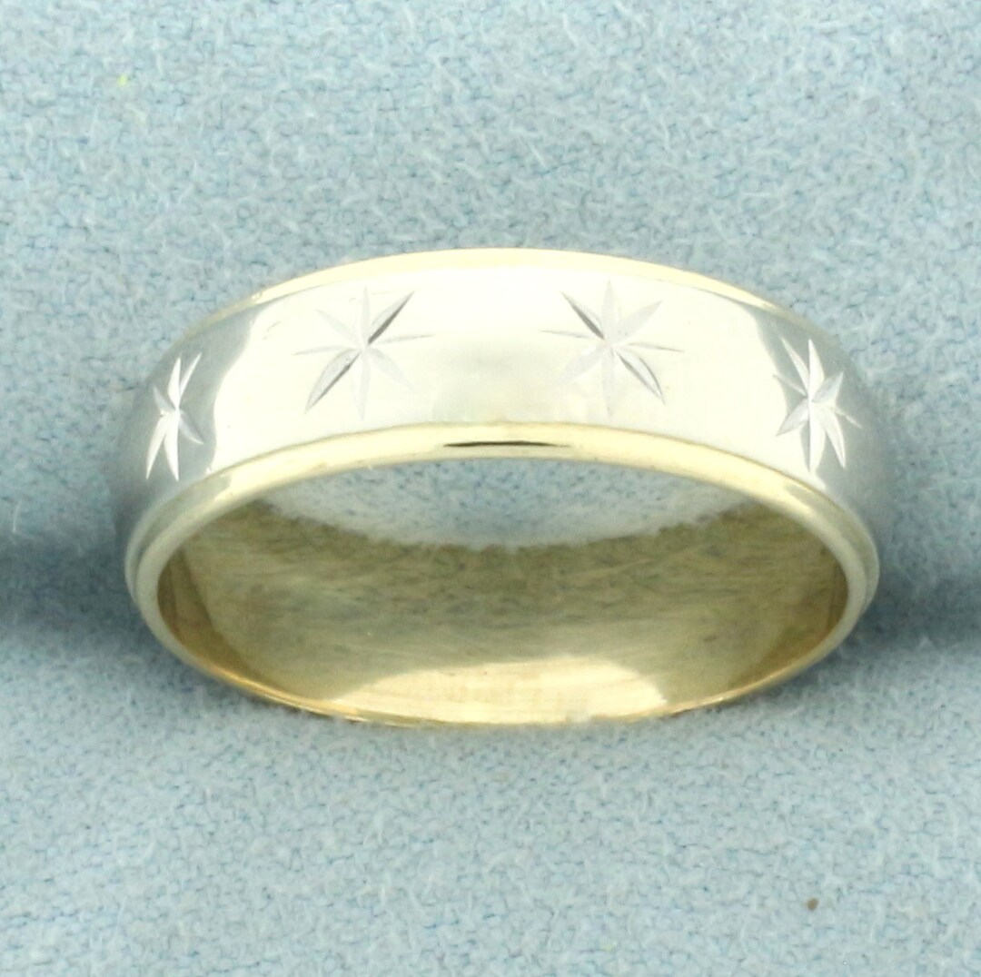 Mens Two Tone Star Design Band Ring in 14k Yellow and White Gold - Etsy