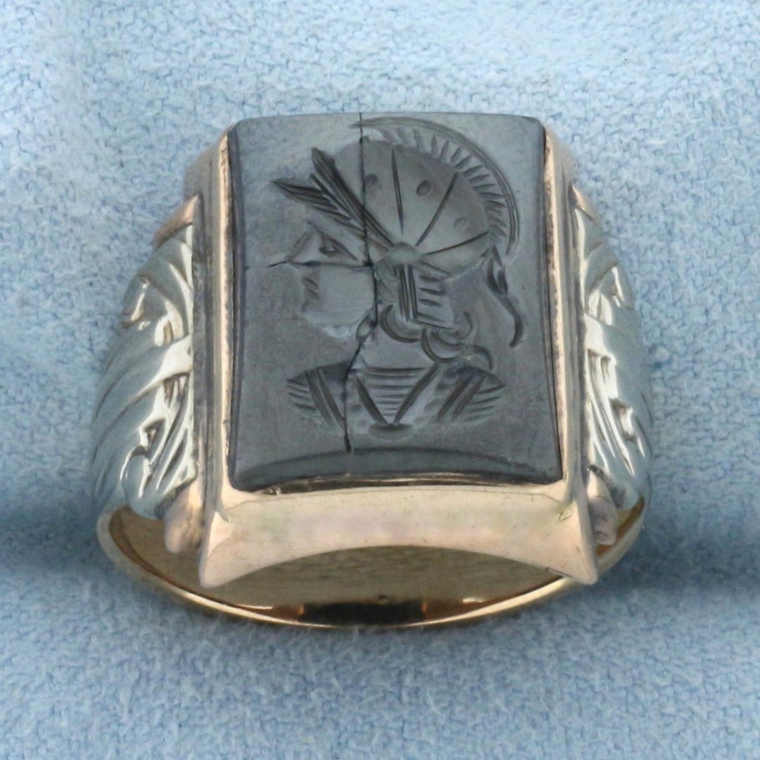 Spartan Roman Soldier Hematite Ring in 14k Rose Gold and White Gold - Etsy