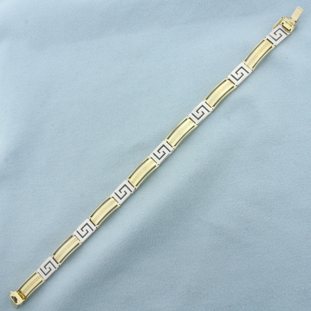 Greek Key Men's Bracelet in 10k Yellow and White Gold - Etsy