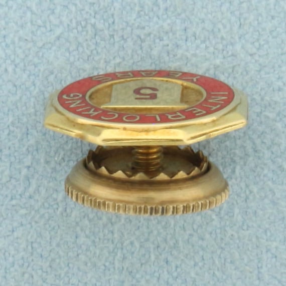 Antique Interlocking 5 Years Enamel Pin in 10k Yellow… - Gem
