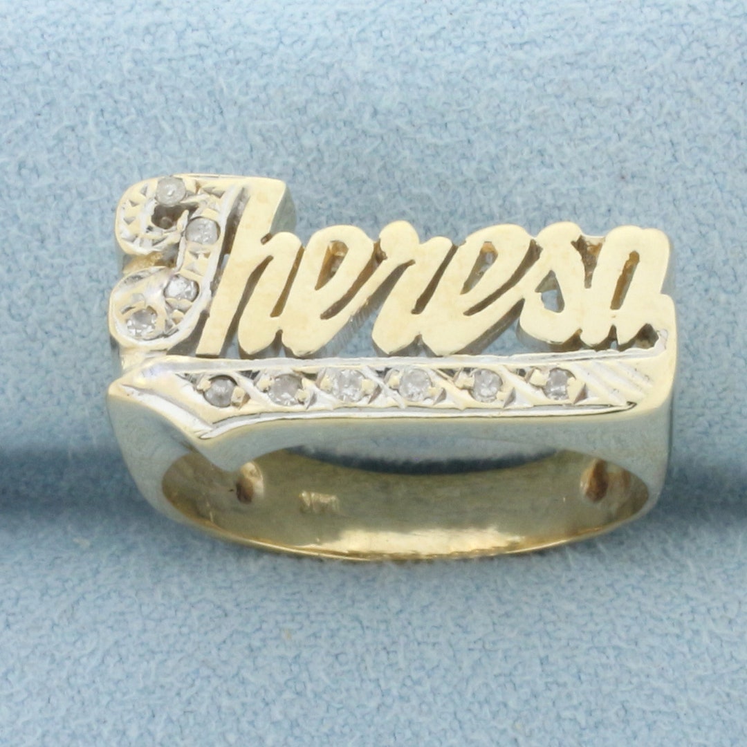 Diamond Theresa Name Ring in 14k Yellow Gold - Etsy
