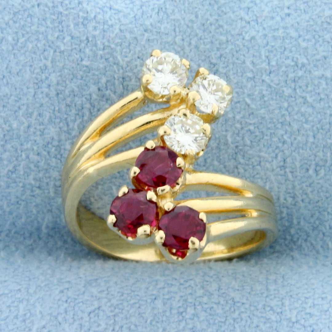 Vintage 1ct TW Natural Ruby and Diamond Ring in 14K Yellow Gold - Etsy